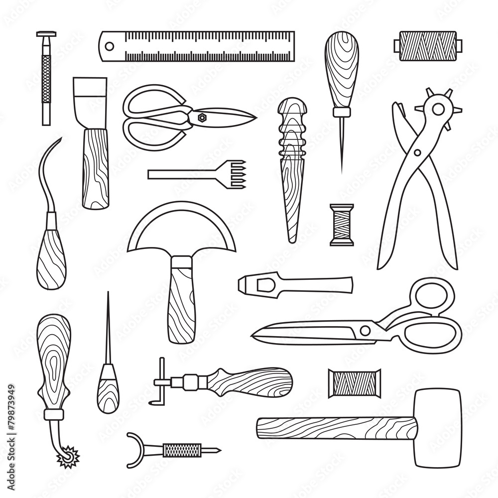 Leather working tools vector illustration Stock Vector | Adobe Stock