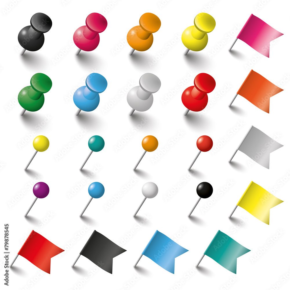 Colored Pins Flags and Tacks Set Stock Vector | Adobe Stock