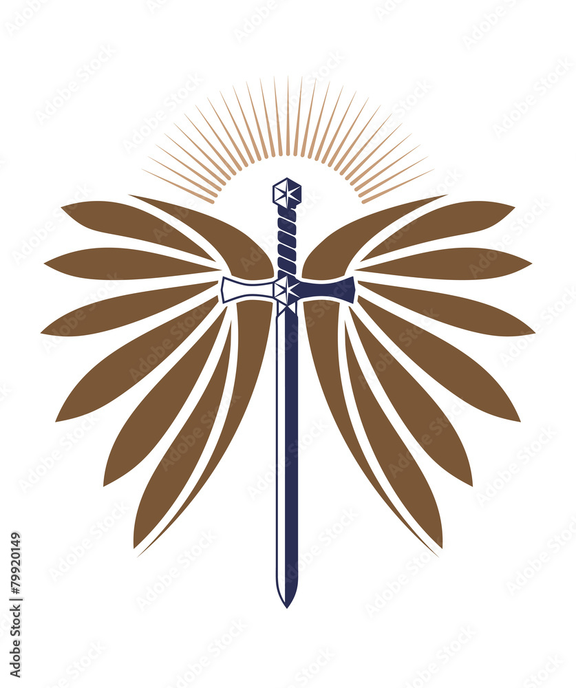 Military design with sword, wings, sunburst for logo design or t Stock ...