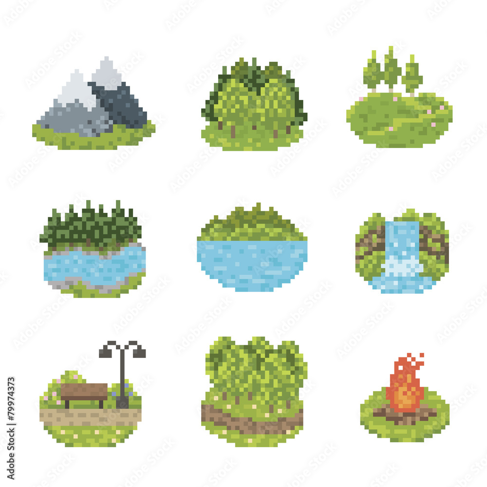 Nature And Parks Pixel Art Icon Set Stock Vector | Adobe Stock