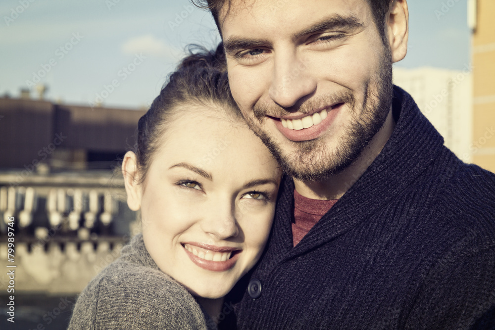 Portrait of happy young couple outdoors Stock-Foto | Adobe Stock Portrait of happy young couple outdoors Stock-Foto | Adobe Stock