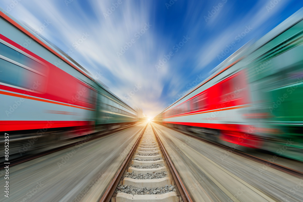two modern high speed train with motion blur Stock 写真 | Adobe Stock