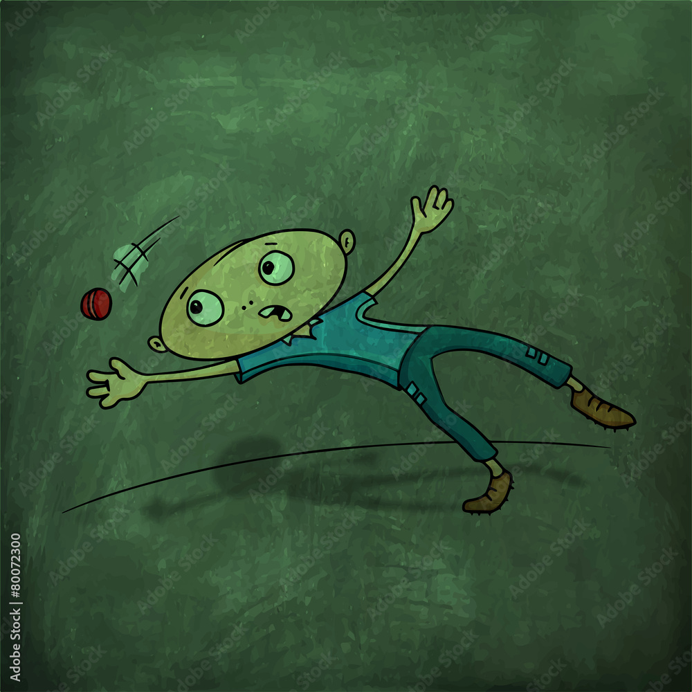 Cartoon of a boy trying to catch Cricket ball on chalkboard. Stock ...