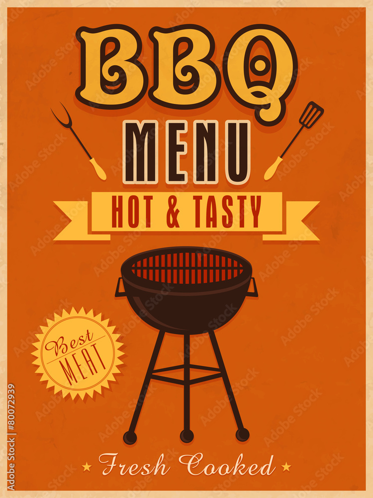 Vintage menu card design for fresh BBQ. Stock Vector | Adobe Stock