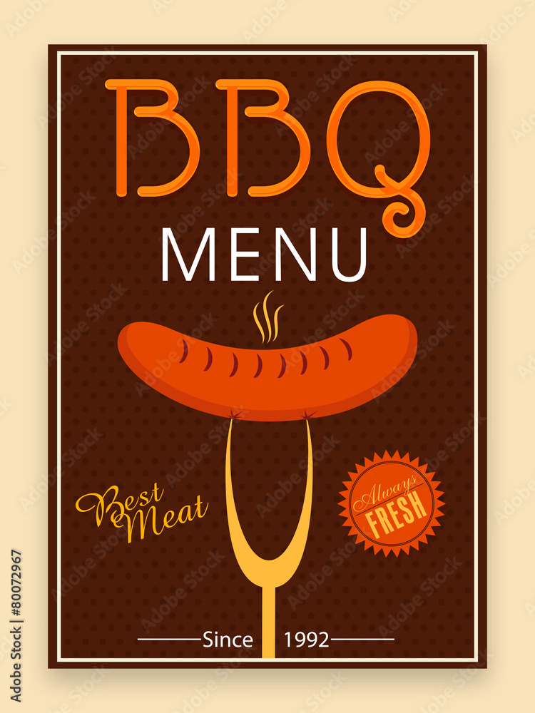 BBQ menu card, template or flyer design. Stock Vector | Adobe Stock