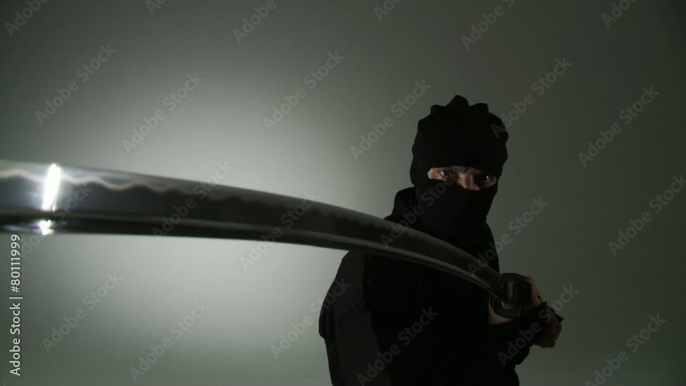 Camera pulls away from close up of a masked ninja to reveal the massive ...