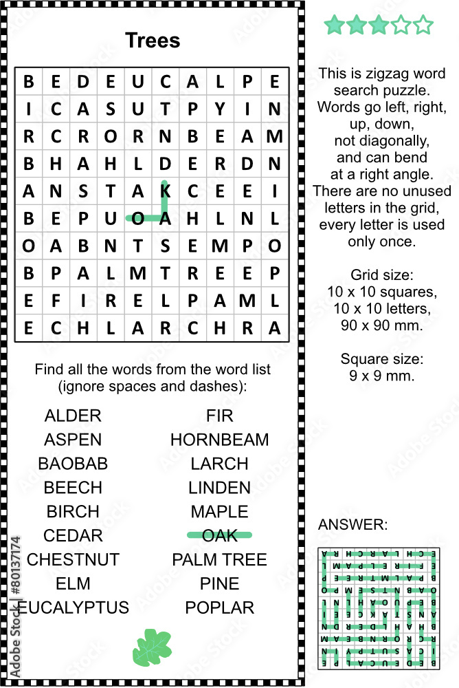 Trees word search puzzle Stock Vector | Adobe Stock