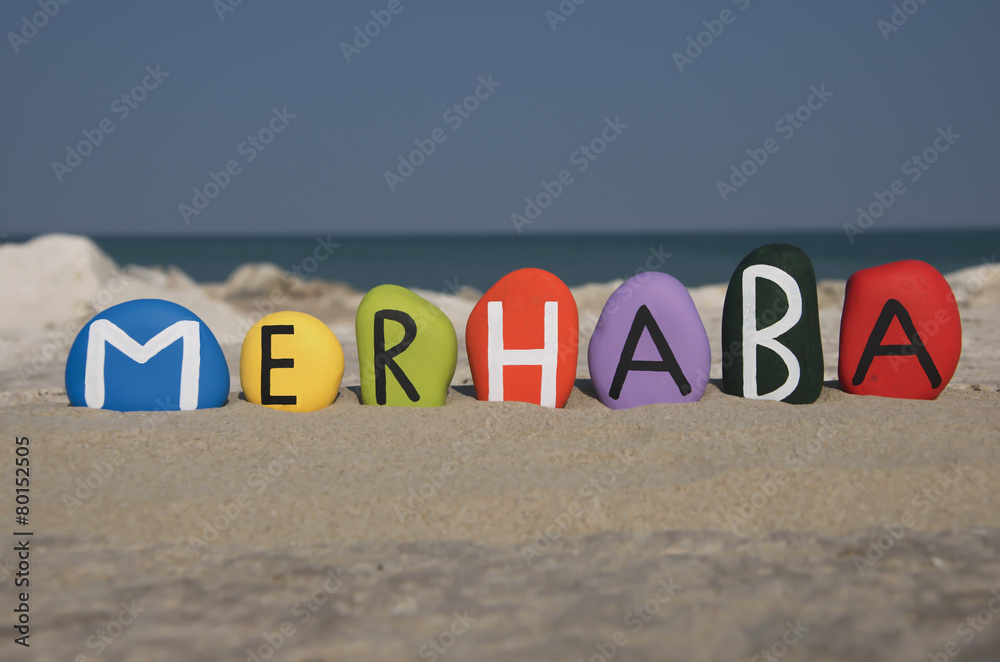 Merhaba, hello in turkish language on colored stones Stock Photo ...