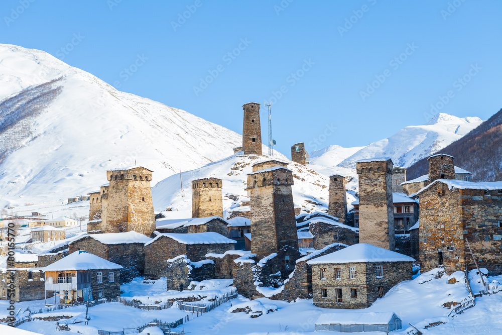 Svaneti towers in Ushguli Stock Photo | Adobe Stock