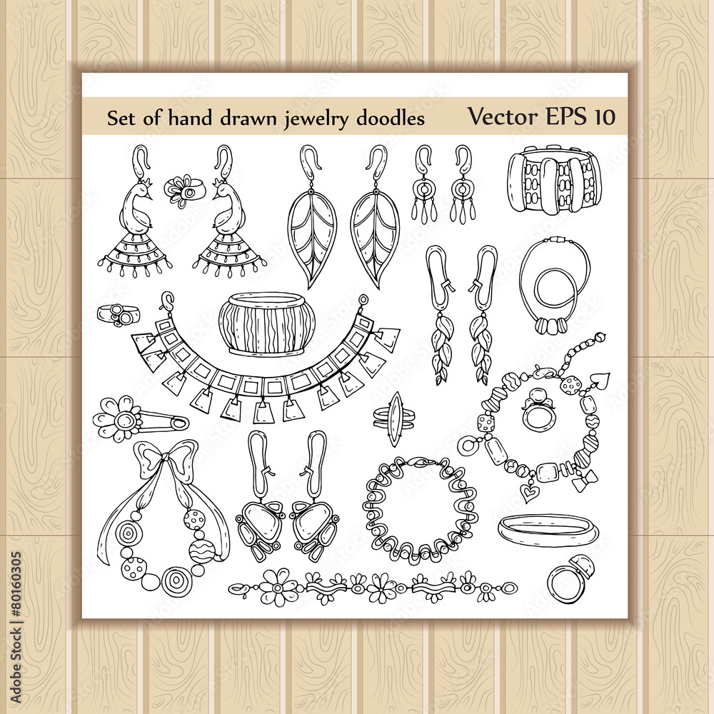 Vector set of hand draw and fashionable jewelry doodles Stock Vector ...