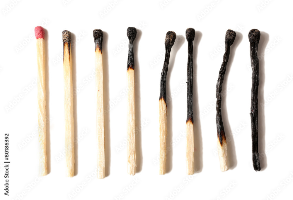 Burnt matches isolated on white Stock Photo | Adobe Stock