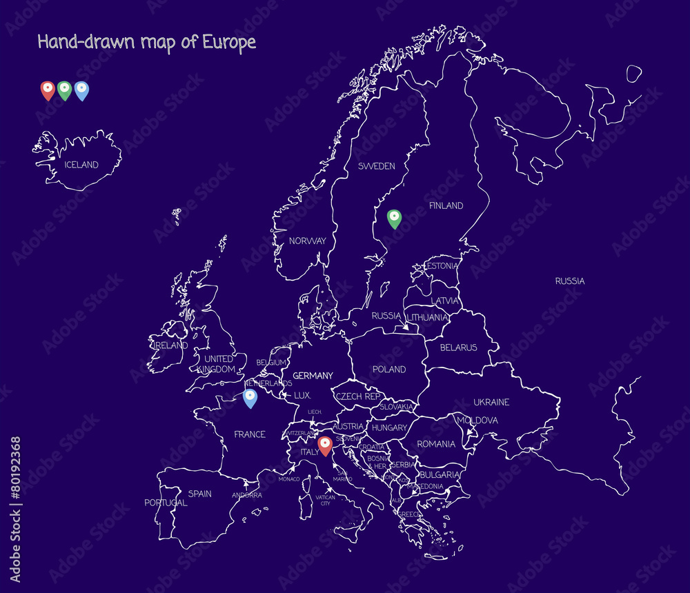 Hand-drawn map of Europe Stock Vector | Adobe Stock