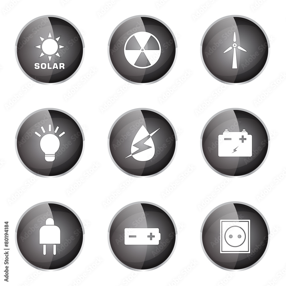 Energy Sign And Symbol Black Vector Button Icon Stock Vector | Adobe Stock