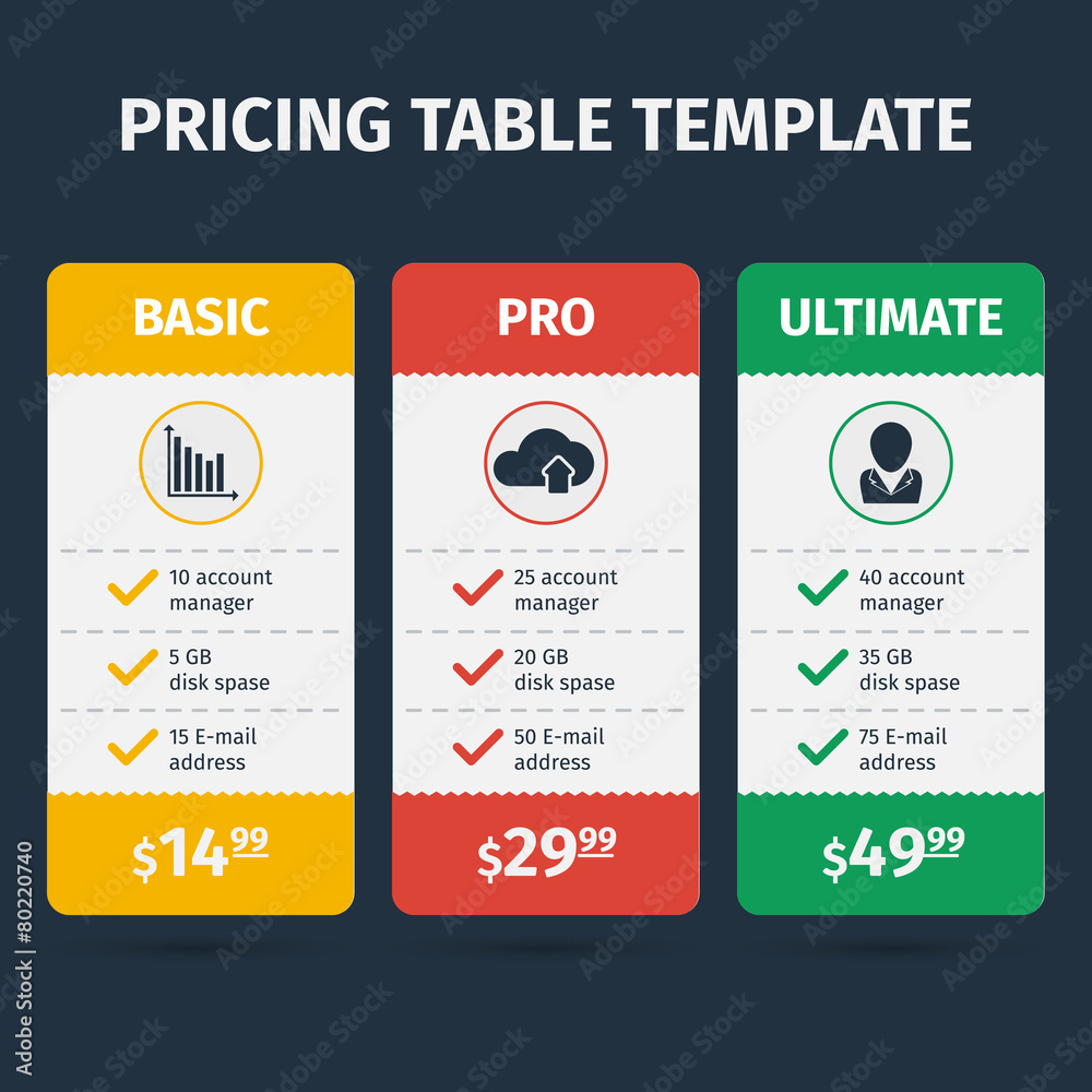 Vector pricing table template Stock Vector | Adobe Stock