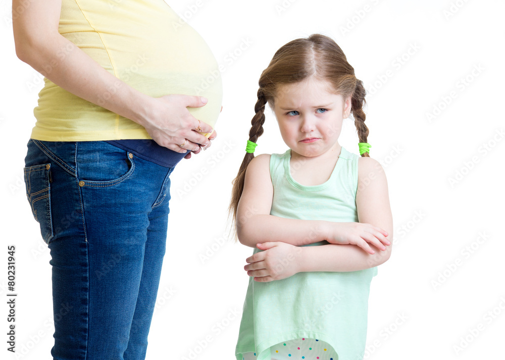 jealous child and her pregnant mother Stock Photo | Adobe Stock