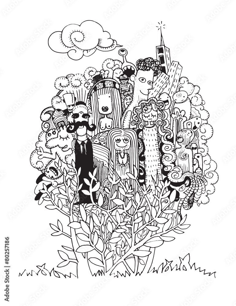 Crazy doodle City,doodle drawing style Stock Vector | Adobe Stock