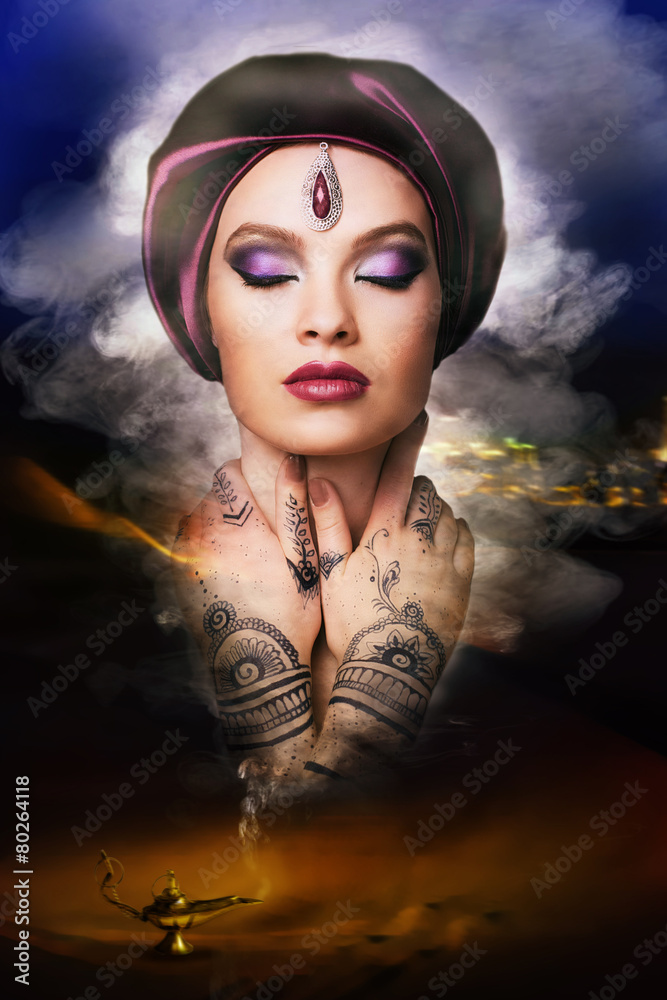 beautiful young oriental woman genie from the lamp Stock Photo | Adobe ...