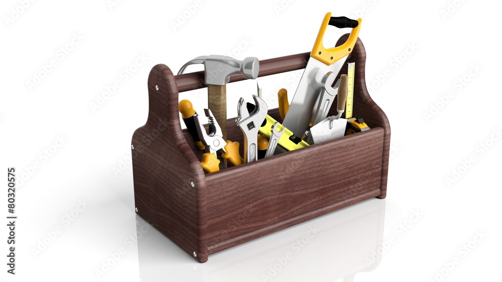 Various tools in toolkit, isolated on white background Stock ...