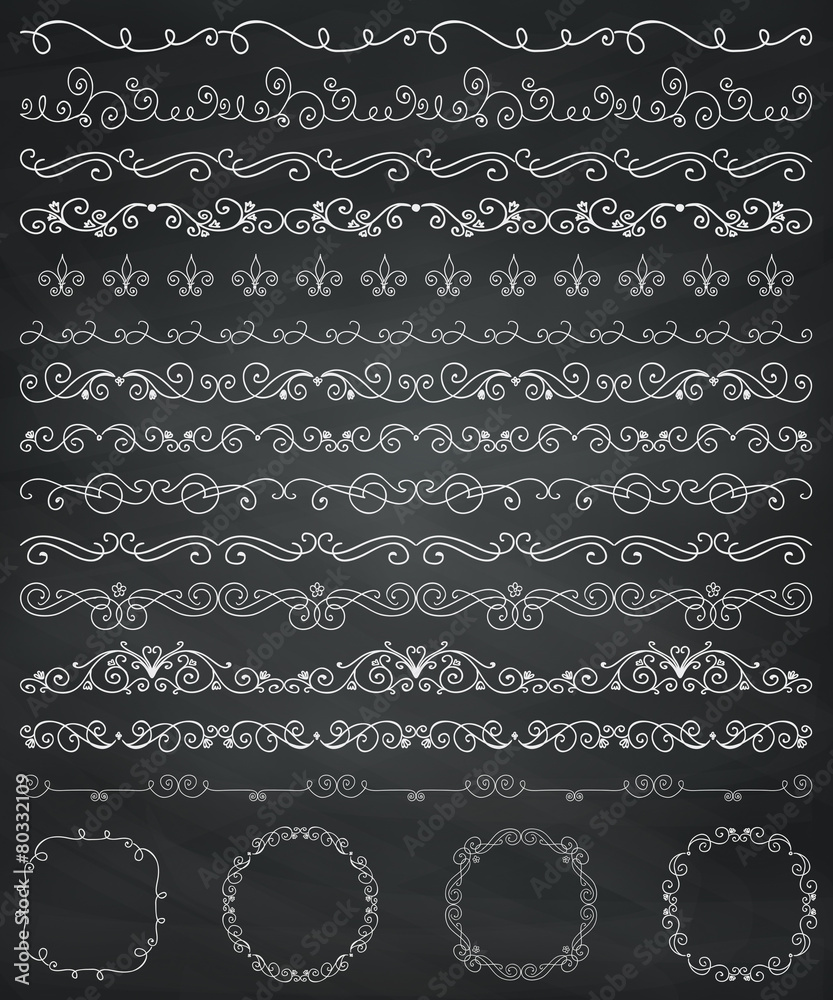 Chalk Drawing Borders and Frames, Dividers, Swirls Stock Vector | Adobe ...