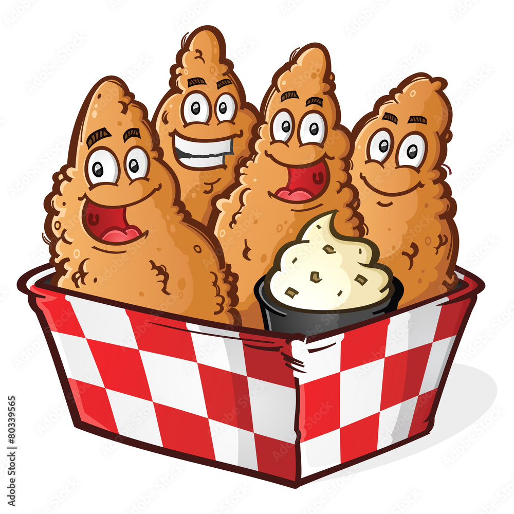 Chicken Tenders Cartoon Characters with Ranch Sauce Stock Vector ...
