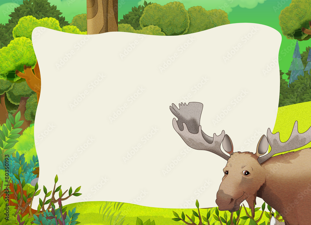 Cartoon frame scene - forest - moose Stock Illustration | Adobe Stock