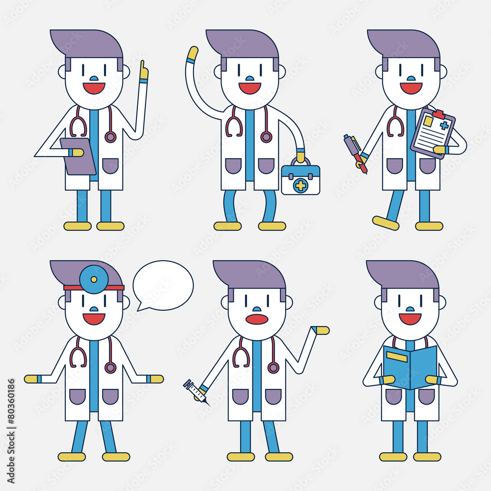 Character illustration design. Doctor set cartoon Stock Vector | Adobe ...