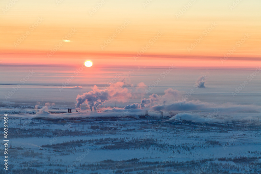 Oil refinery in West Siberia, top view ภาพถ่ายสต็อก | Adobe Stock