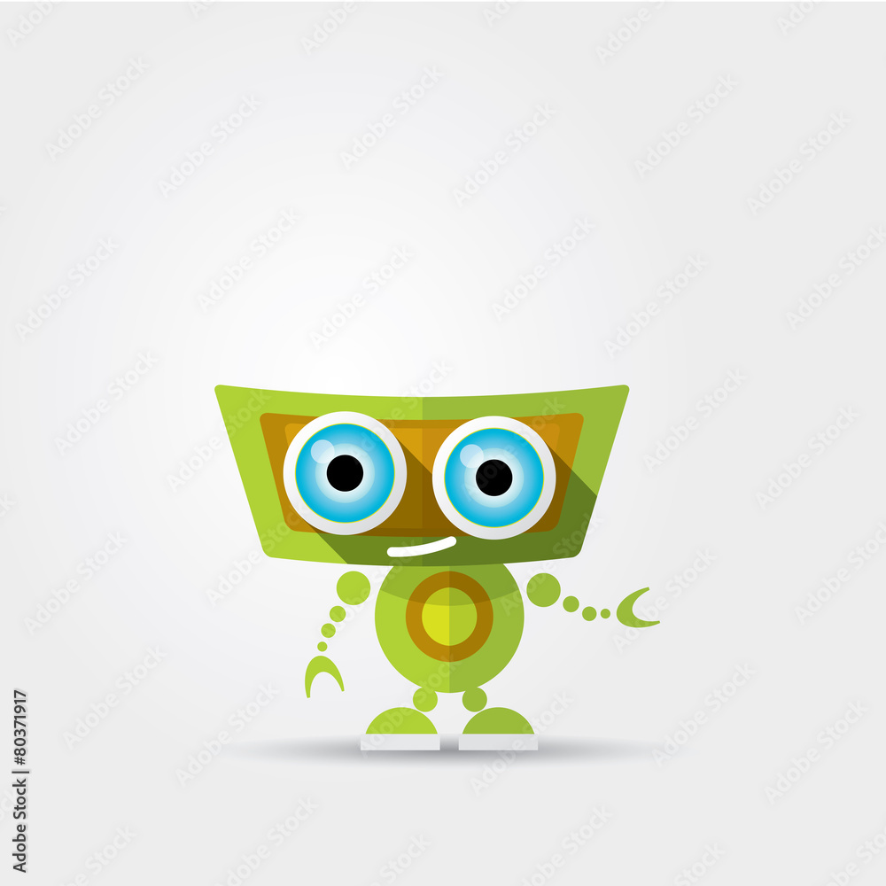 Cartoon Character Cute green Robot Stock Vector | Adobe Stock