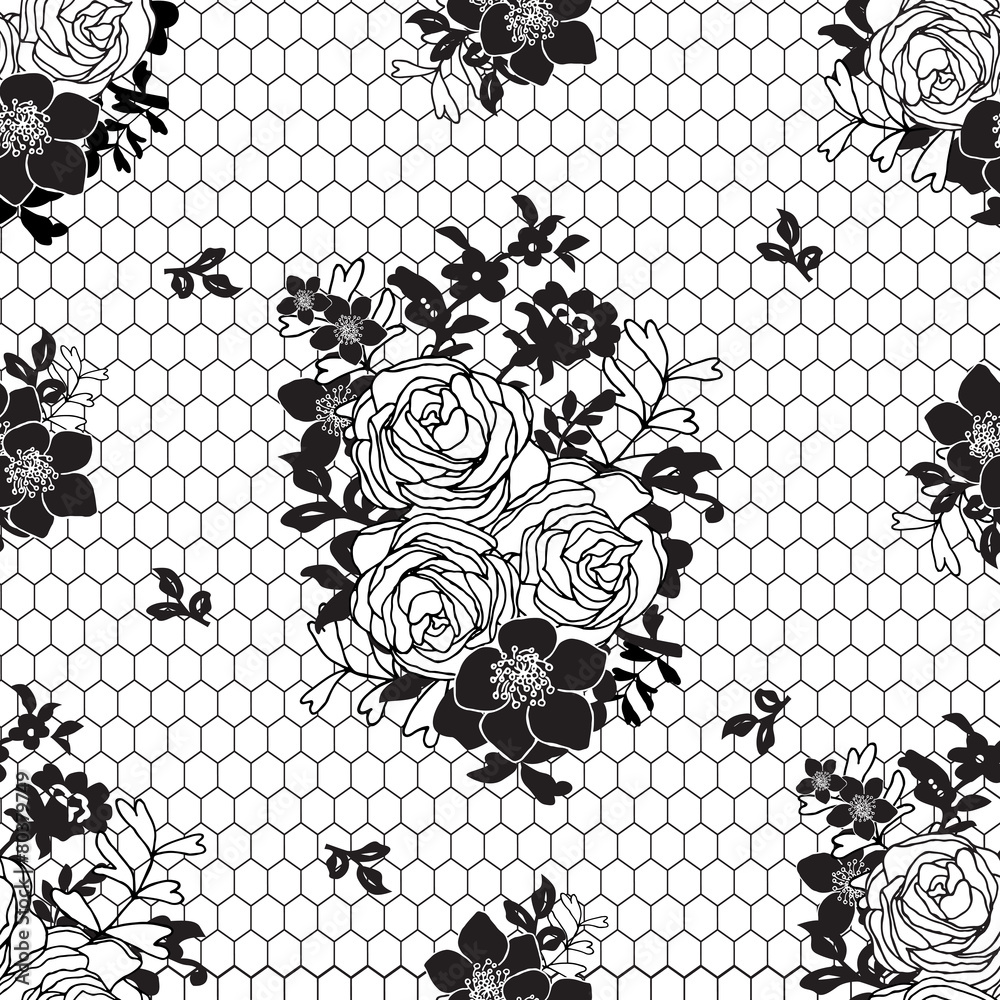 black and white pattern in the form of lace with flowers Stock Vector ...