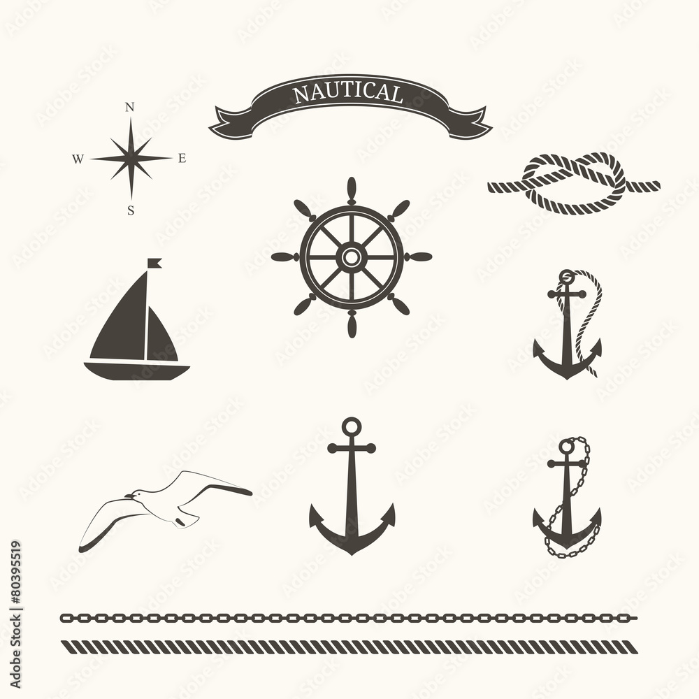 Vector set of nautical elements Stock Vector | Adobe Stock
