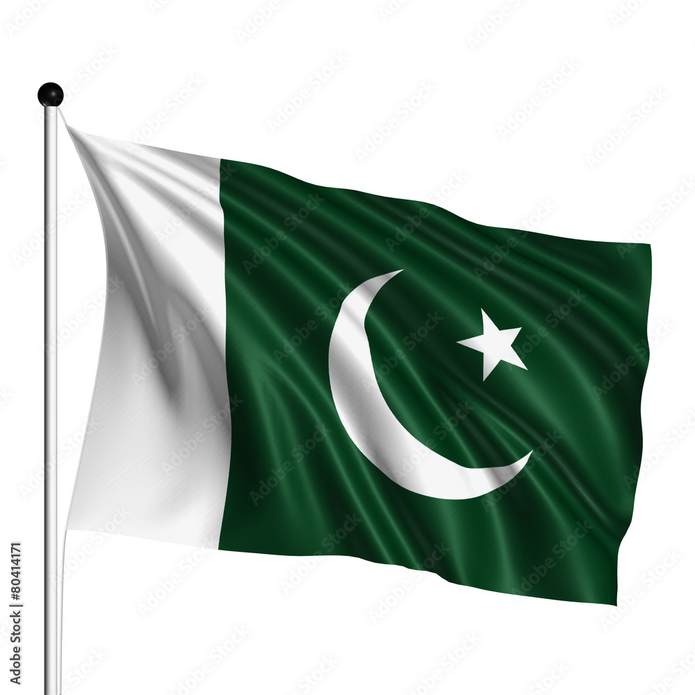 Pakistan flag with fabric structure on white background Stock ...