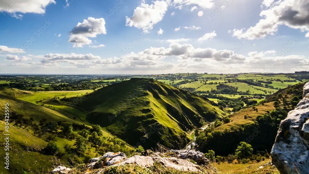 Beautiful valley view sunny day with green grass and mountains Stock ...