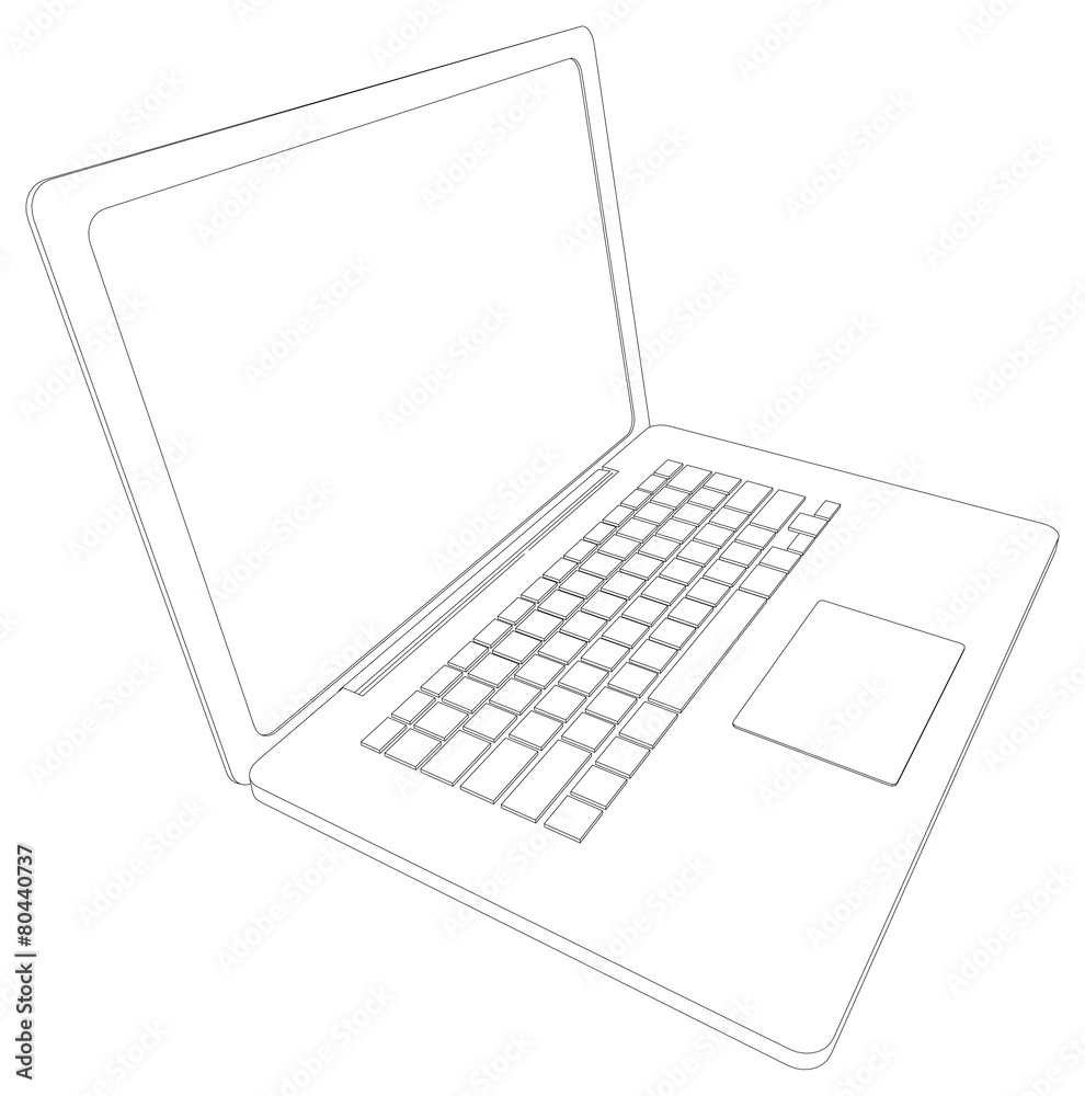 Drawing of wire-frame open laptop. Perspective view. Vector Stock ...