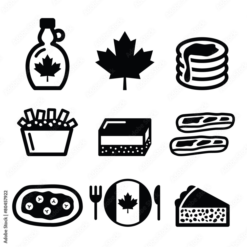 Canadian food icons - maple syrup, poutine, nanaimo bar Stock Vector ...