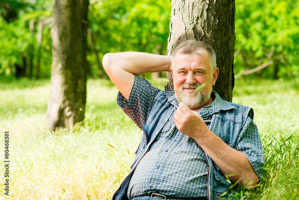 old man resting under a tree in the park Stock Photo | Adobe Stock
