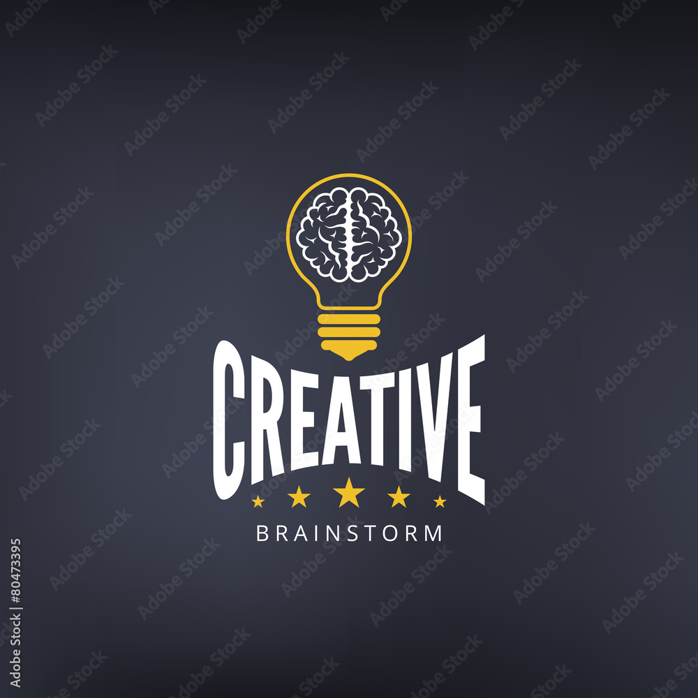 Logo Brain Lamp Bulb Retro Vintage Label design vector template Stock ...