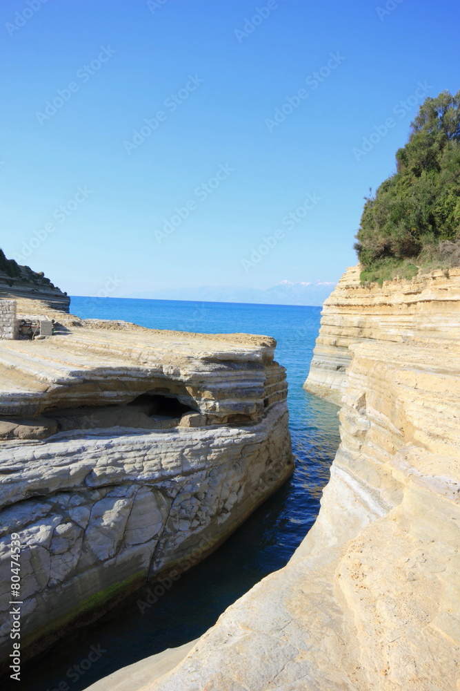 canal of love sidari in corfu greece. sedimentary rock eroded by the ...