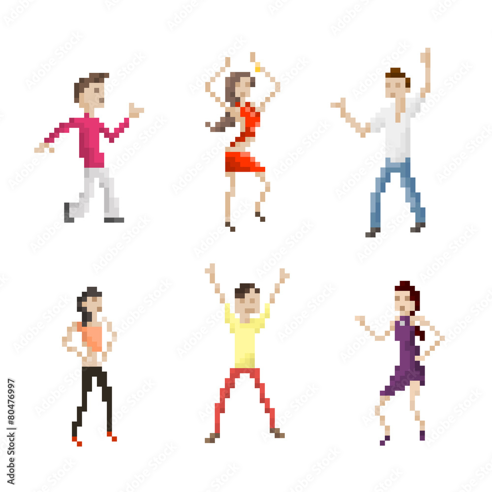 Pixel Art Dancing People Set Stock Vector | Adobe Stock