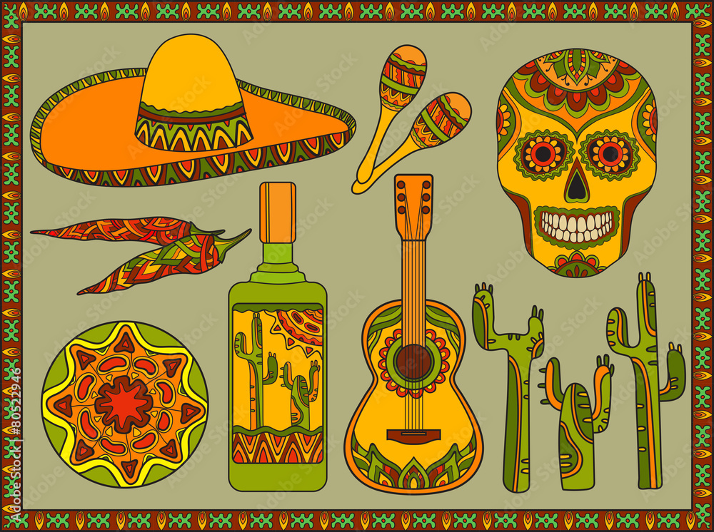 Vector set traditional mexican symbols Stock Vector | Adobe Stock