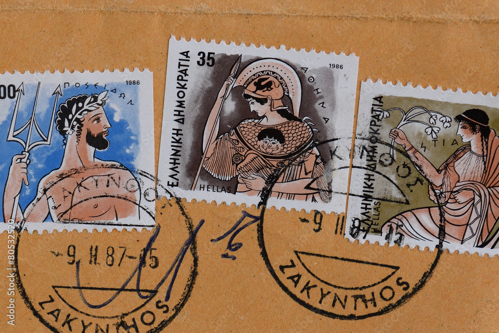 ancient greek gods postage stamps Stock Photo | Adobe Stock