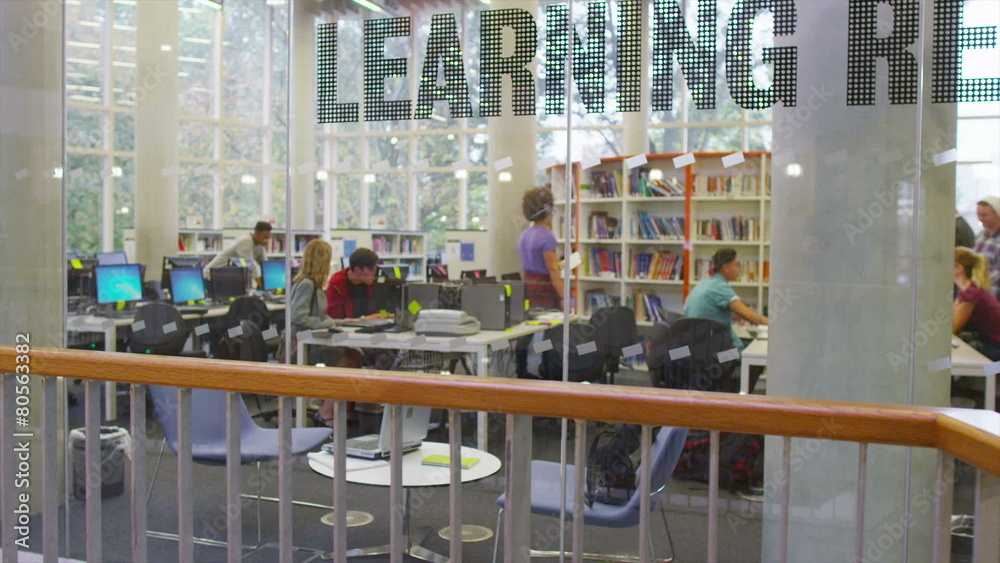 Diverse group of students in large modern university building Stock ...
