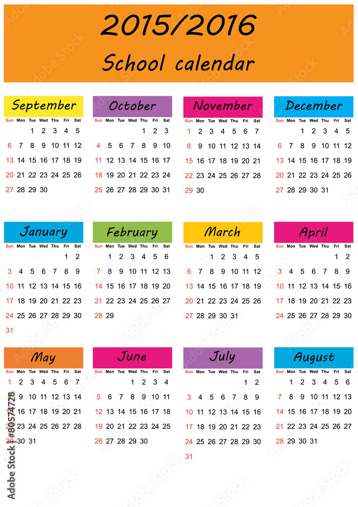 School calendar Stock Vector | Adobe Stock