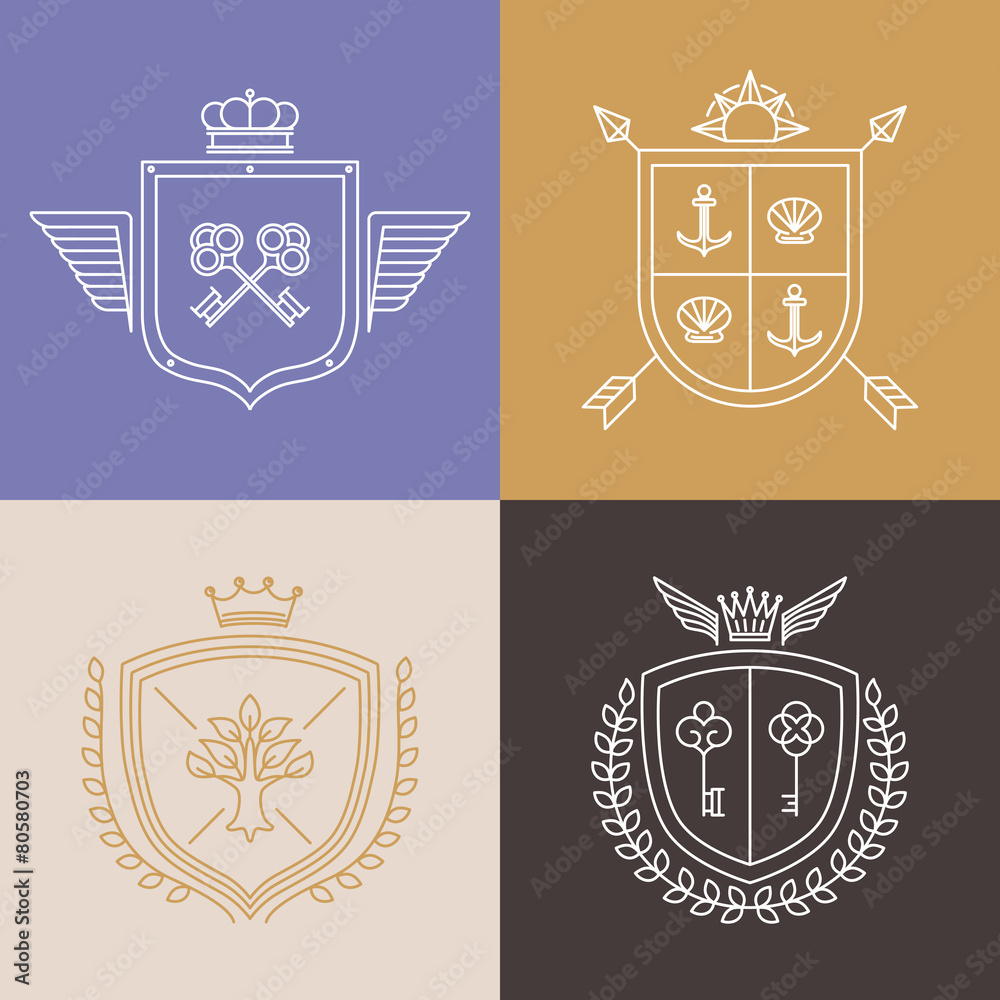 Vector linear heraldry symbols and design elements Stock Vector | Adobe ...