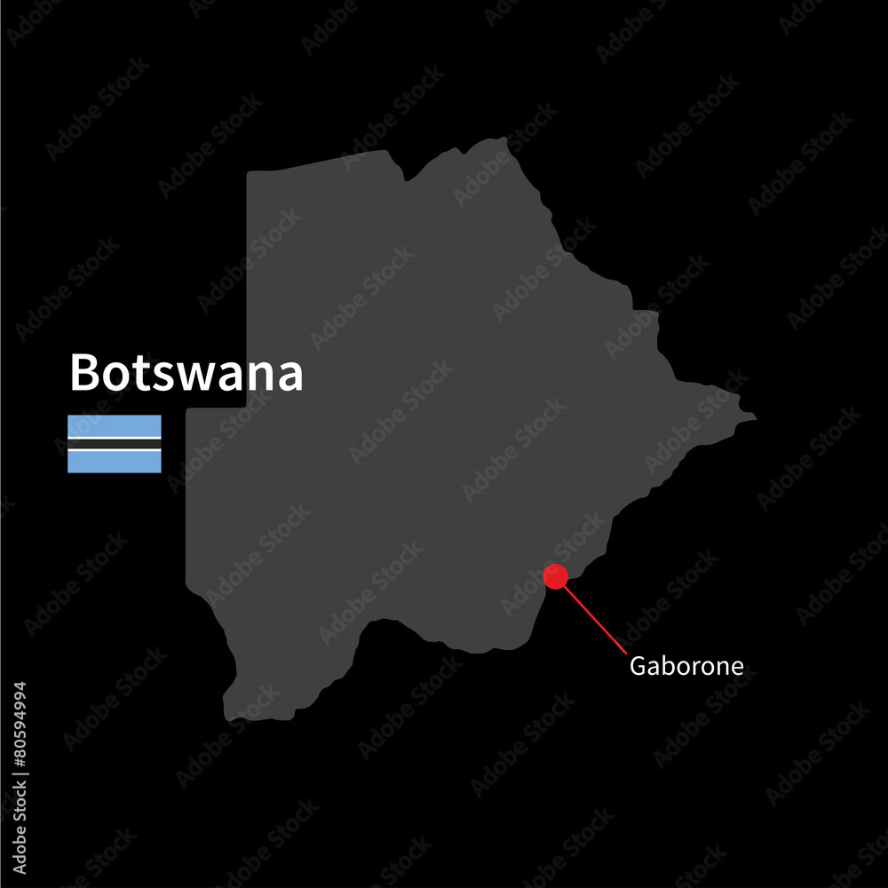 Detailed map of Botswana and capital city Gaborone with flag on Stock ...