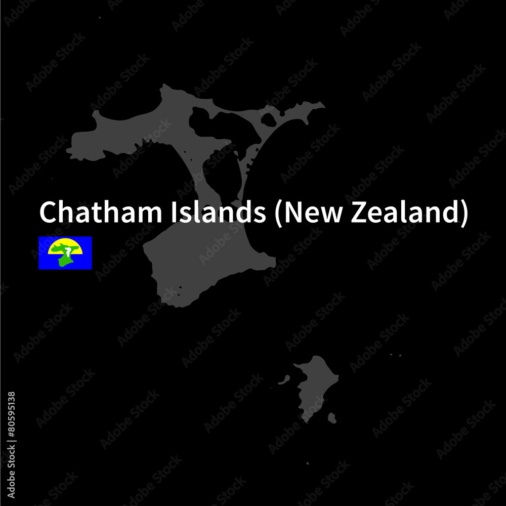 Detailed map of Chatham Islands with flag on black background Stock ...