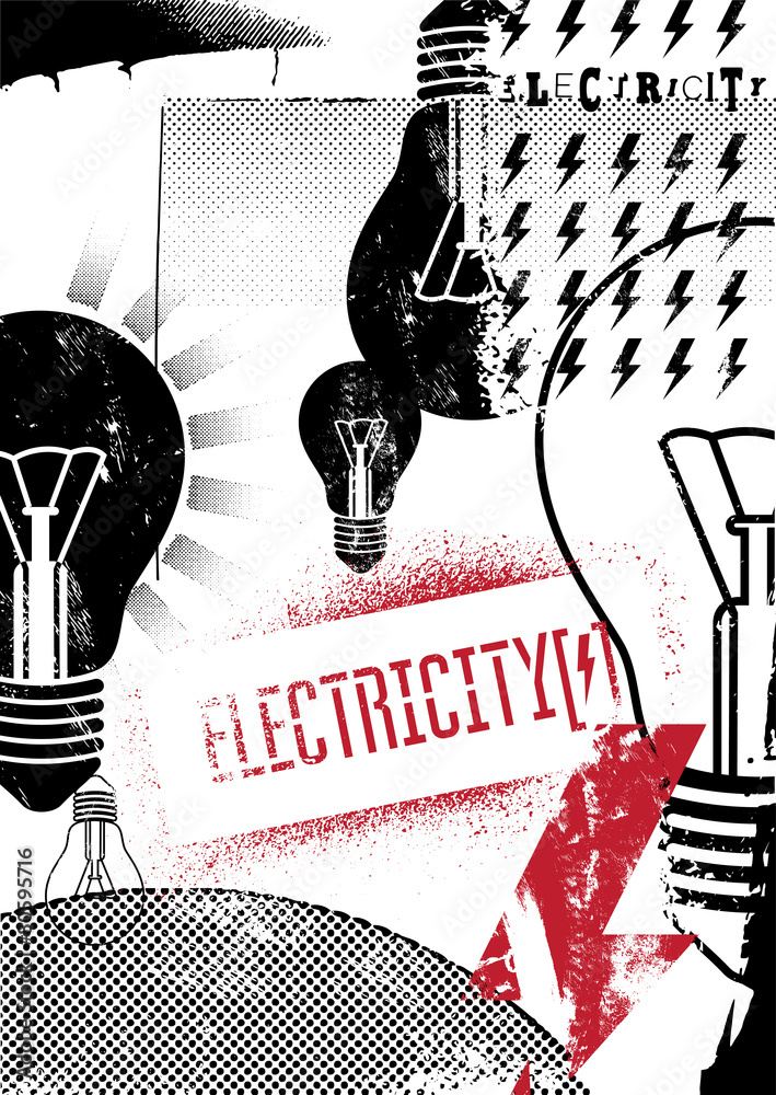 Electricity. Retro grunge poster. Vector illustration. Stock Vector ...