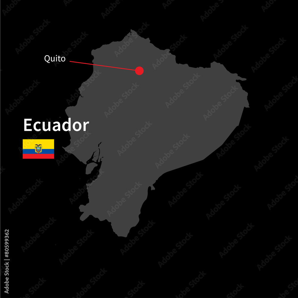 Detailed map of Ecuador and capital city Quito with flag on Stock ...