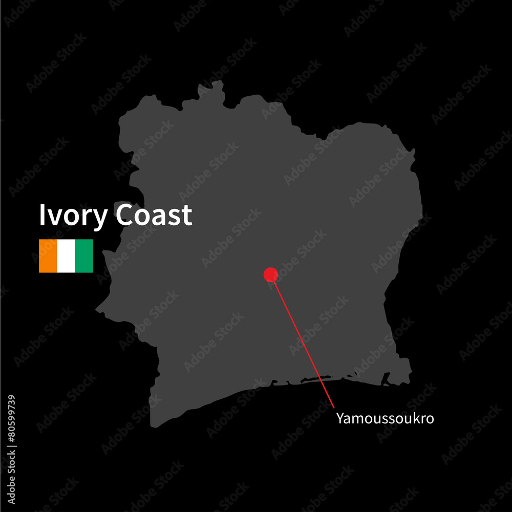 Vetor de Detailed map of Ivory Coast and capital city Yamoussoukro with ...