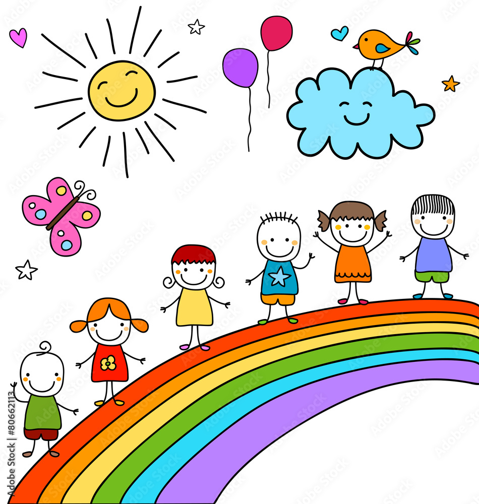 kids on rainbow Stock Vector | Adobe Stock
