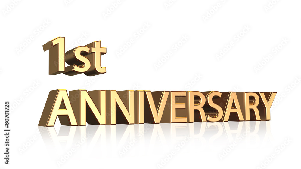 First anniversary symbol in gold letters on white background Stock ...